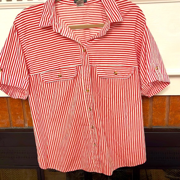 robinsons | Tops | Vintage Red And White Striped Short Sleeve Button Up ...